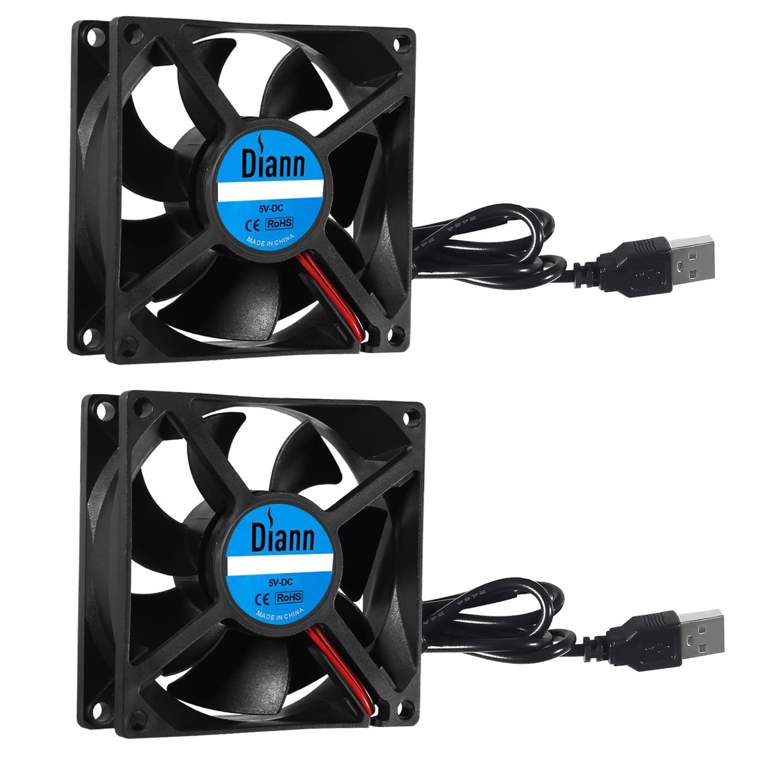 DIANN 2pcs 8025 Computer RRF12 Fan 5V USB PC Fan 80mm Fan 5V USB Brushless 8025 80x25mm Fan for ...