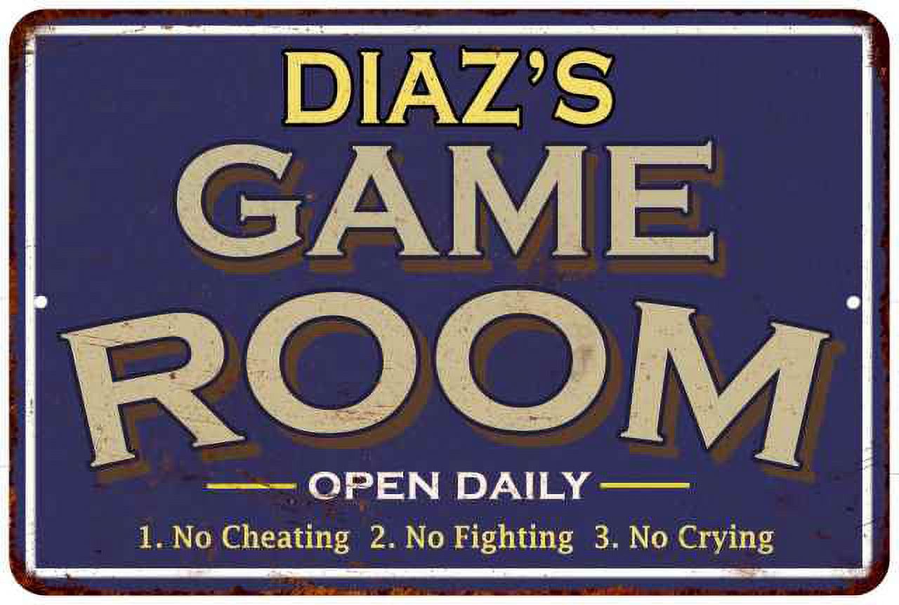 DIAZ'S Blue Game Room Sign Metal 8 x 12 High Gloss Metal 208120002110 ...