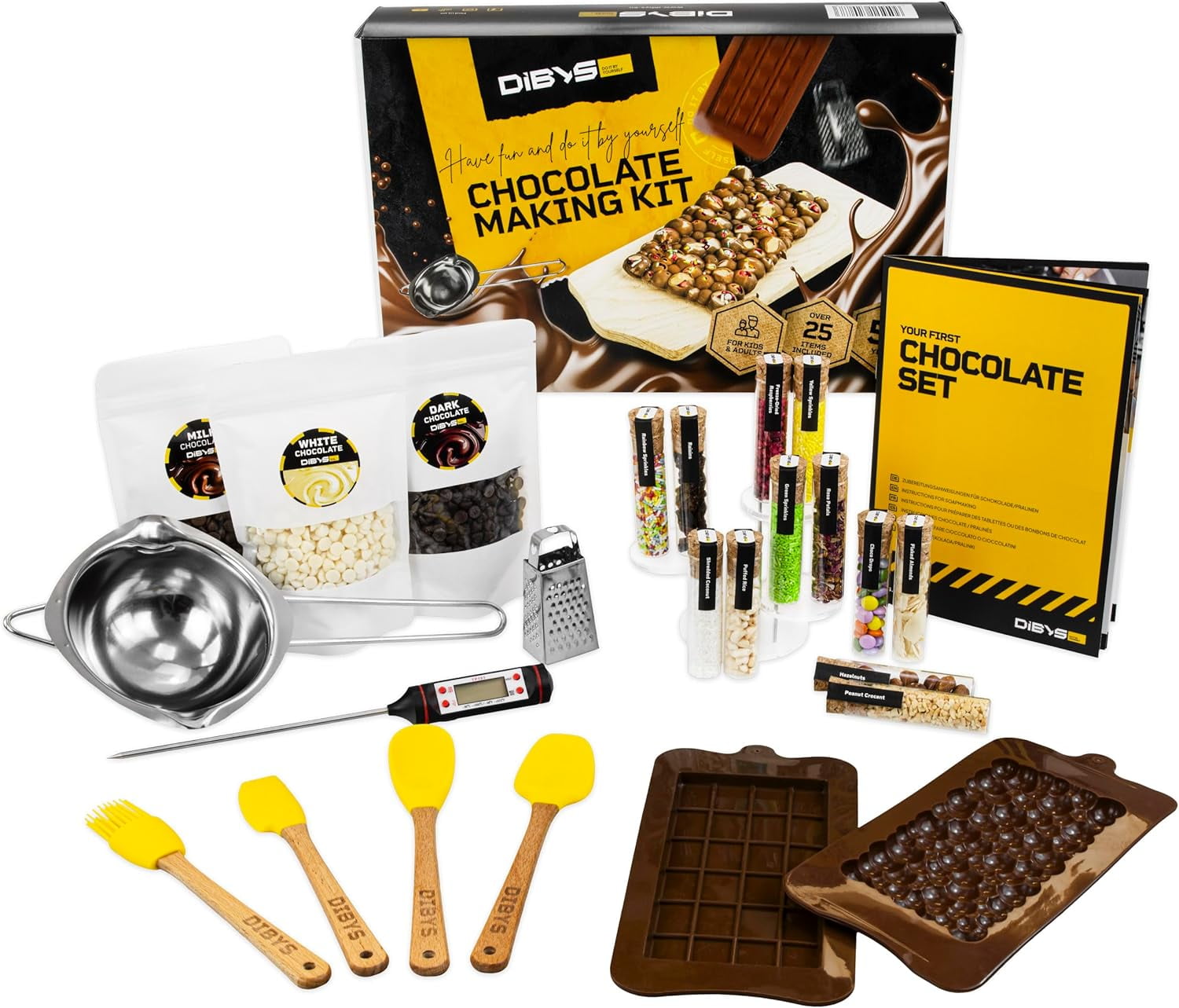 DIBYS Chocolate Making Kit | Natural Ingredients & 12 Toppings | DIY ...