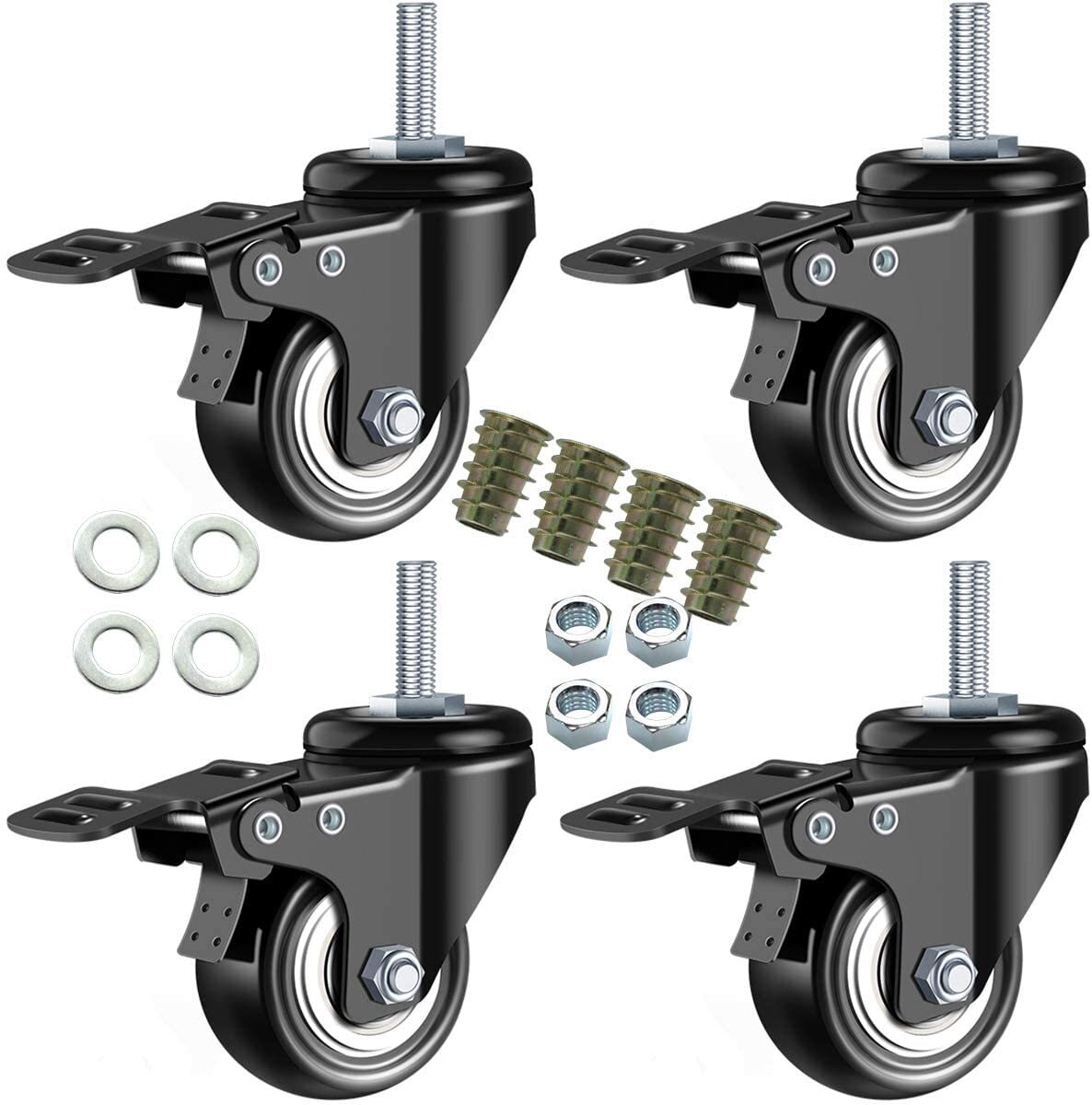 DICASAL Heavy Duty 2" Stem Casters, Swivel Rolling Wheels Set with ...