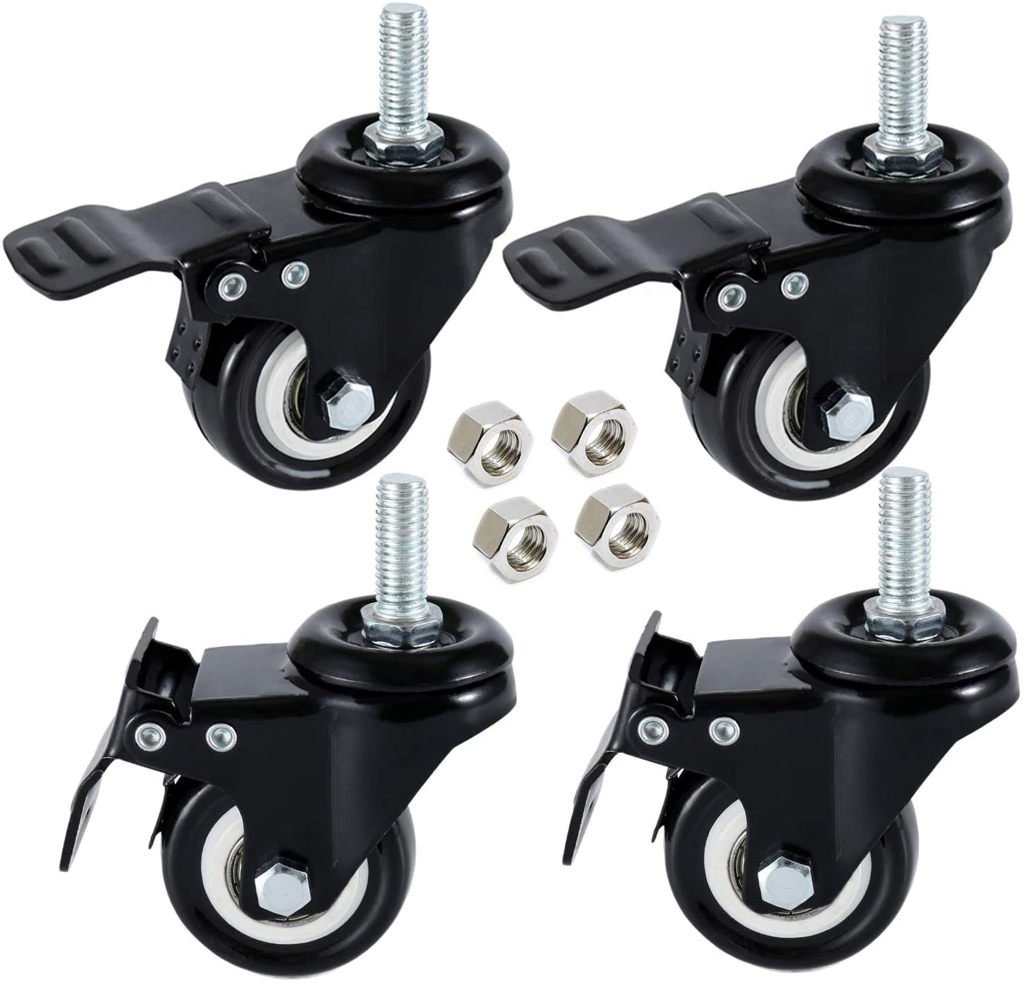 DICASAL 4 Pack 1.5 Inch Swivel Stem Casters, Caster Wheels 3/8"- 16 x 1 ...