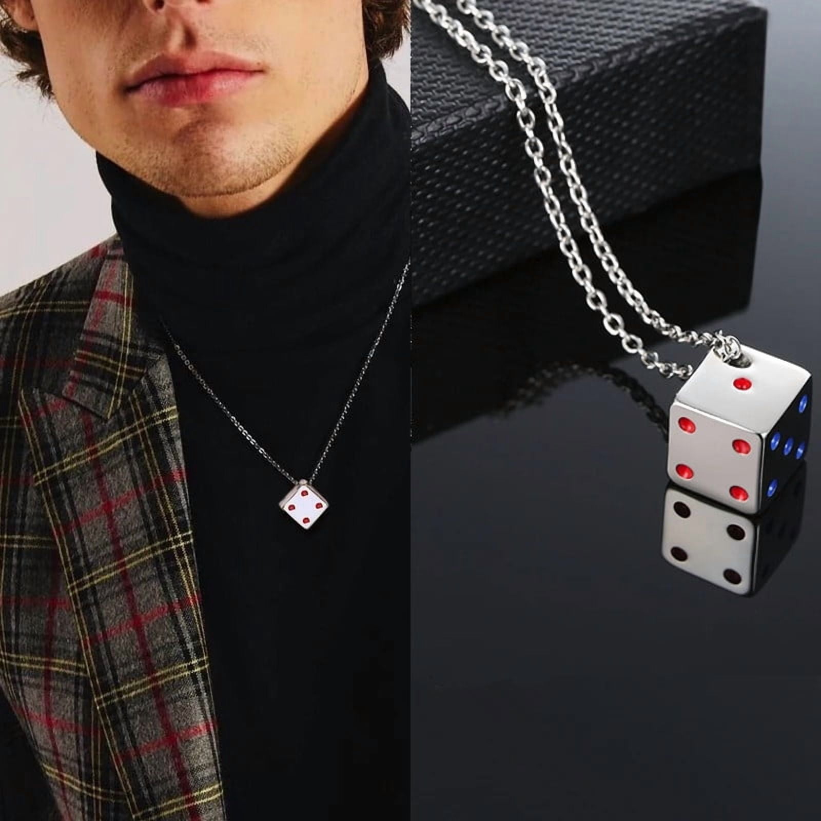 DICE ROLL SILVER COLOR GAMBLERS NECKLACE 14K White Gold FEELING LUCKY ...