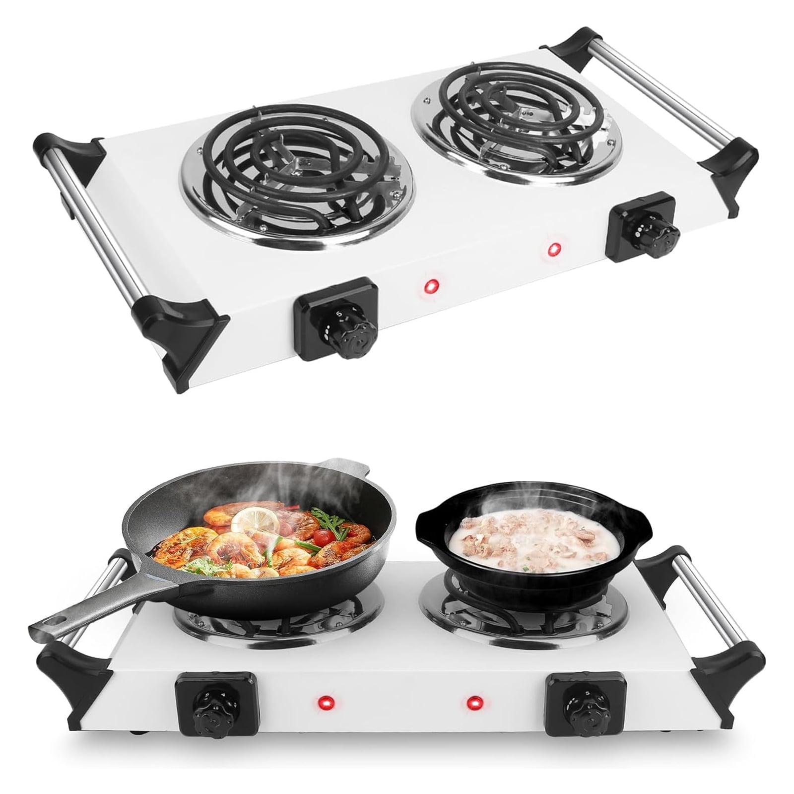 DICEEVIL Electric Double Burner, 2000W Portable Electric Stove ...
