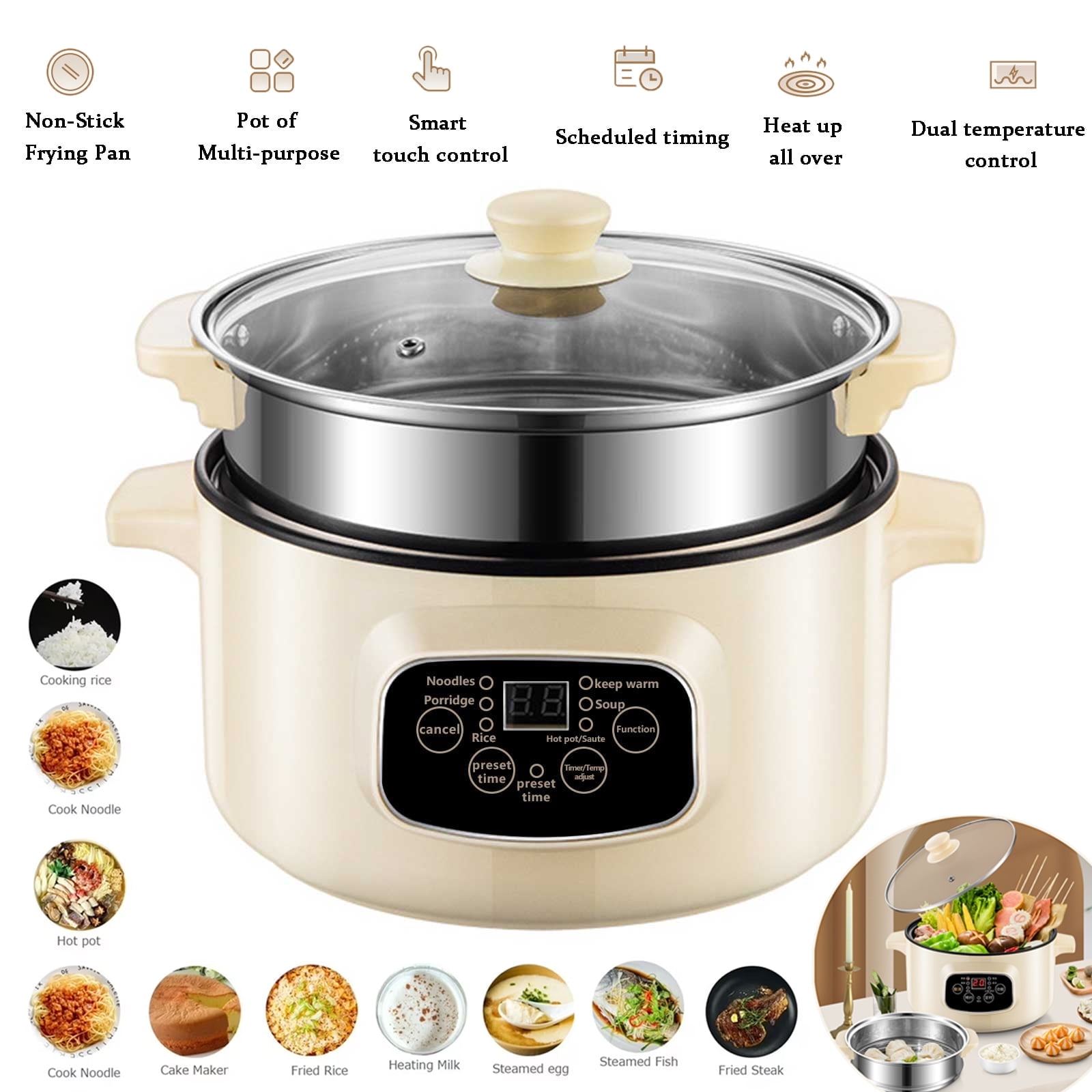 DICEEVIL Electric Food Steamer for Cooking, Hot Pot Cooker, Stainless ...