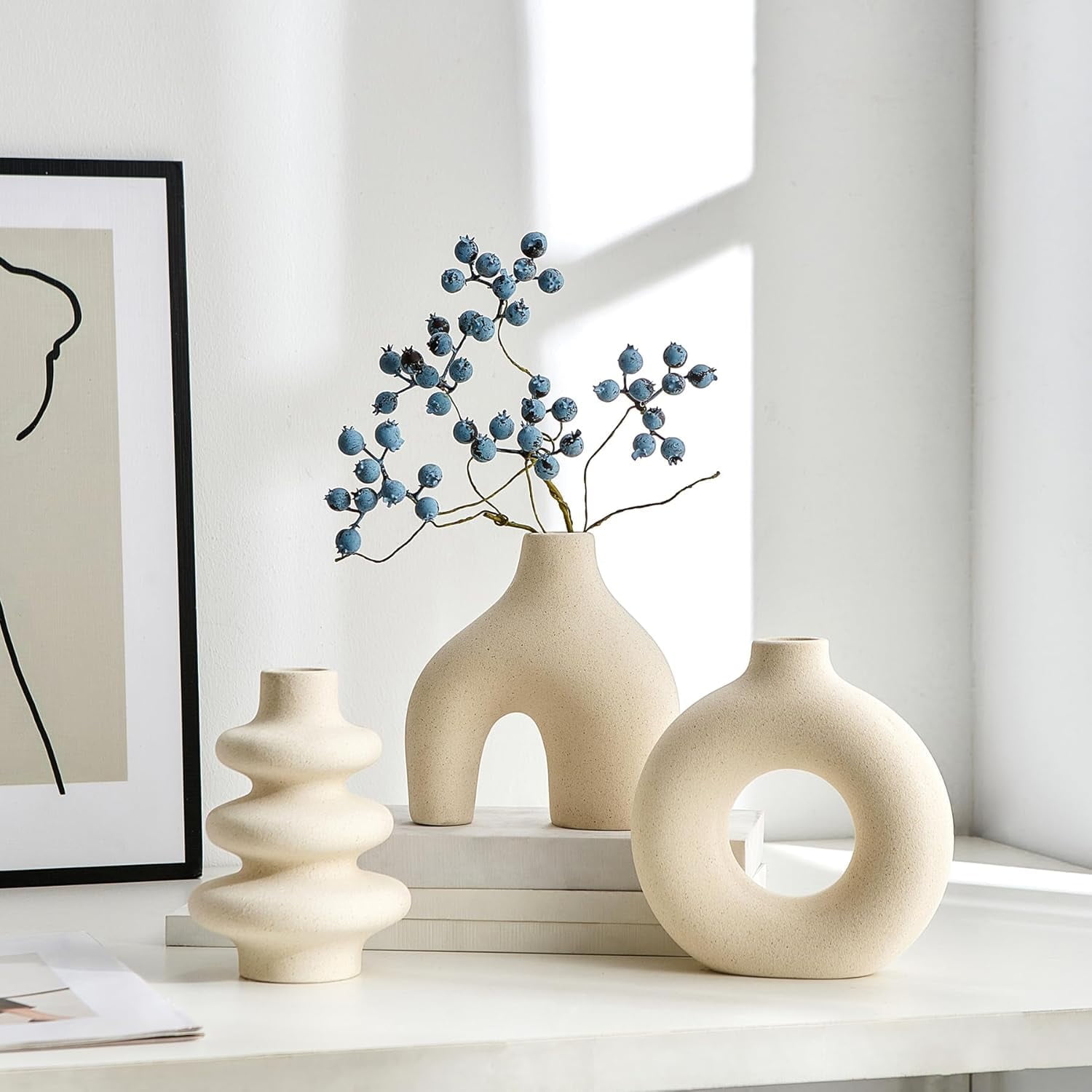DICEEVIL Ceramic Vase Set of 3, Modern Unique White Matte Vase for Home ...
