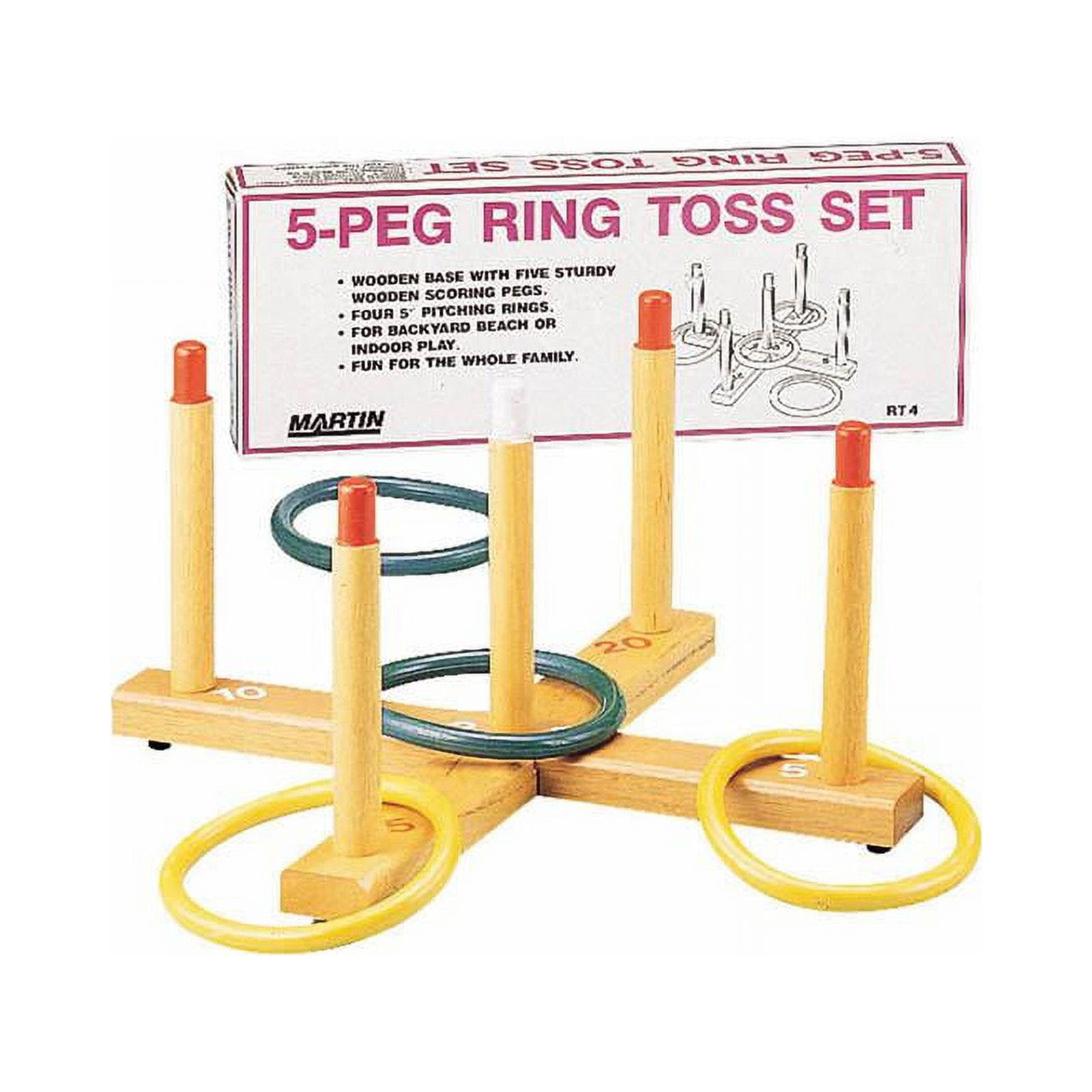 DICK MARTIN SPORTS RING TOSS GAME 5-PEG BASE WOOD PEGS 4 PLASTIC RINGS ...