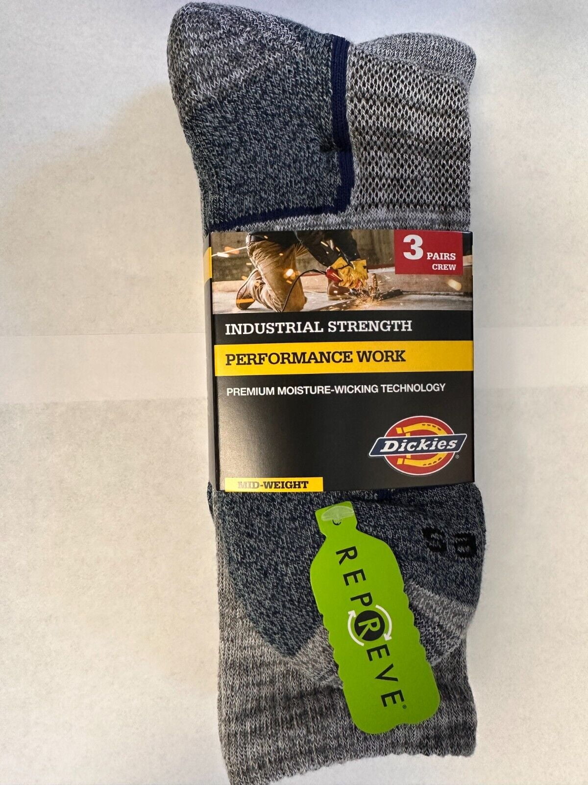 DICKIES INDUSTRIAL STRENGTH PERFORMANCE MEN'S CREW SOCKS 6-12 3 PAIRS ...