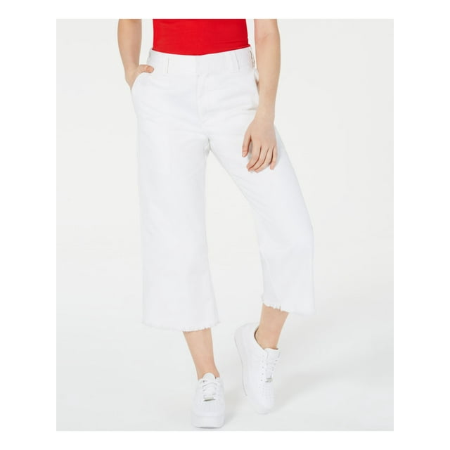 DICKIES Womens White Zippered High Rise Crop Twill Wide Leg Pants ...