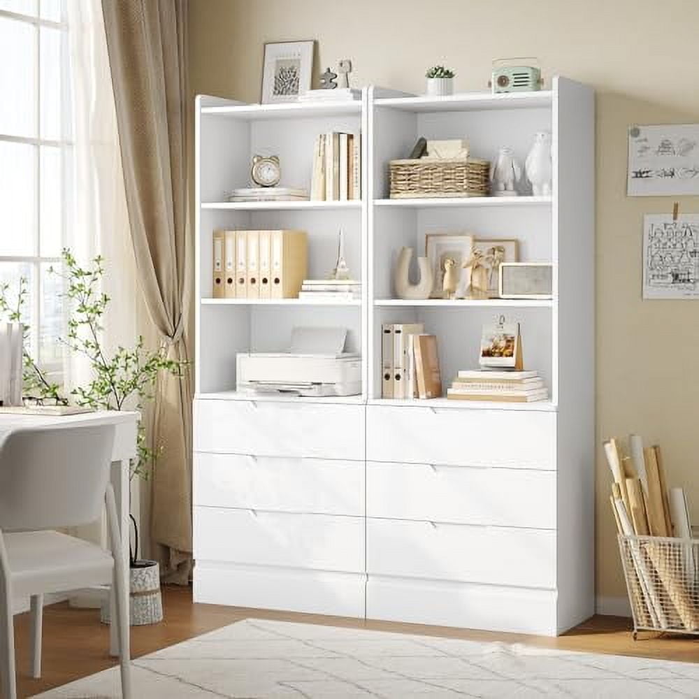 DICTAC 73.23'' Tall Storage Cabinet Bookcase with 3 Drawers and 3-Tier ...