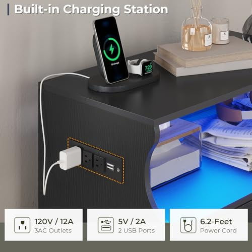 DICTAC Black Drawer Dresser for Bedroom with LED Lights, Chest of 4 ...