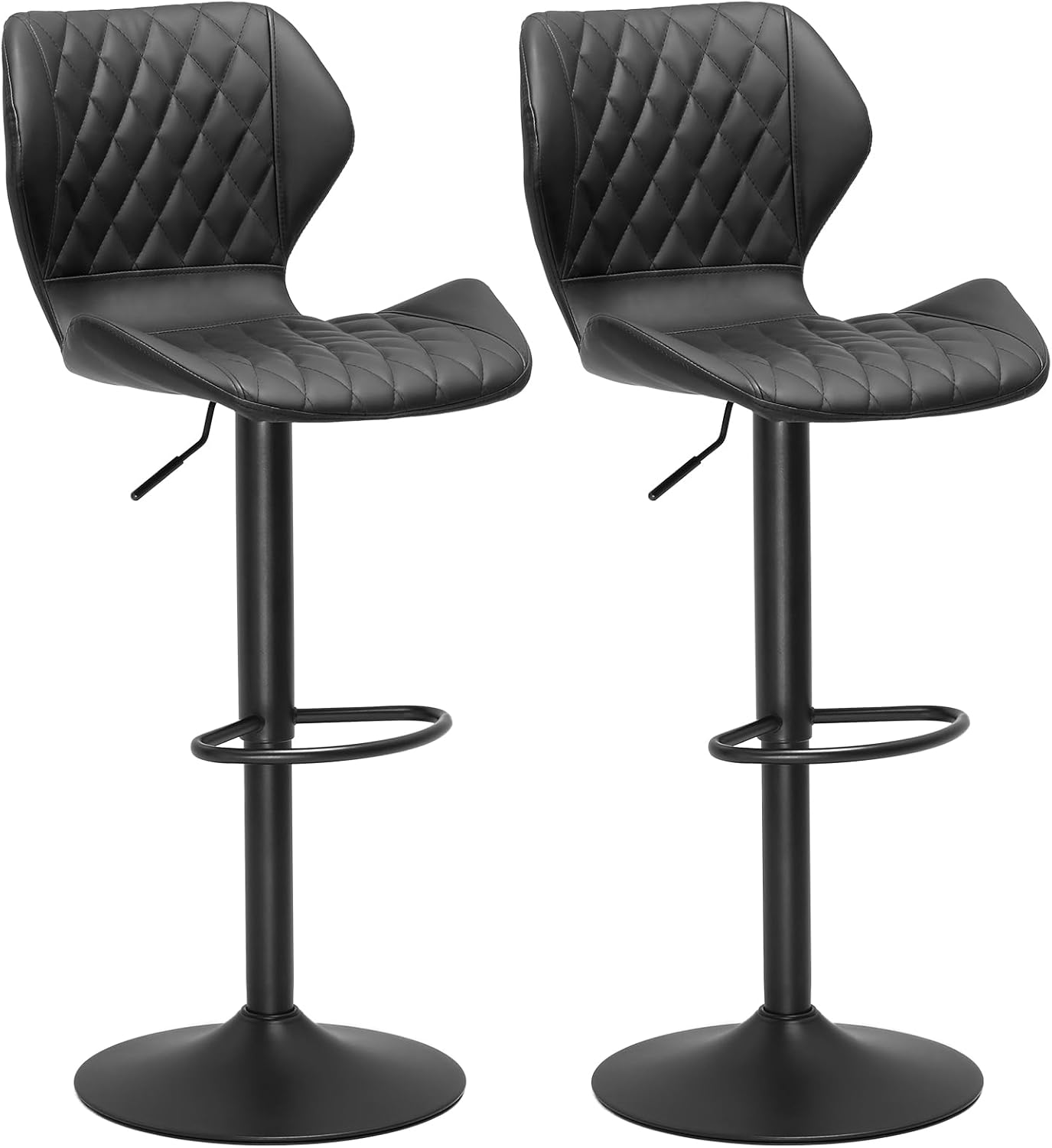 DICTAC Leather Bar Stools Set of 2 Black Adjustable Height Bar Chairs ...