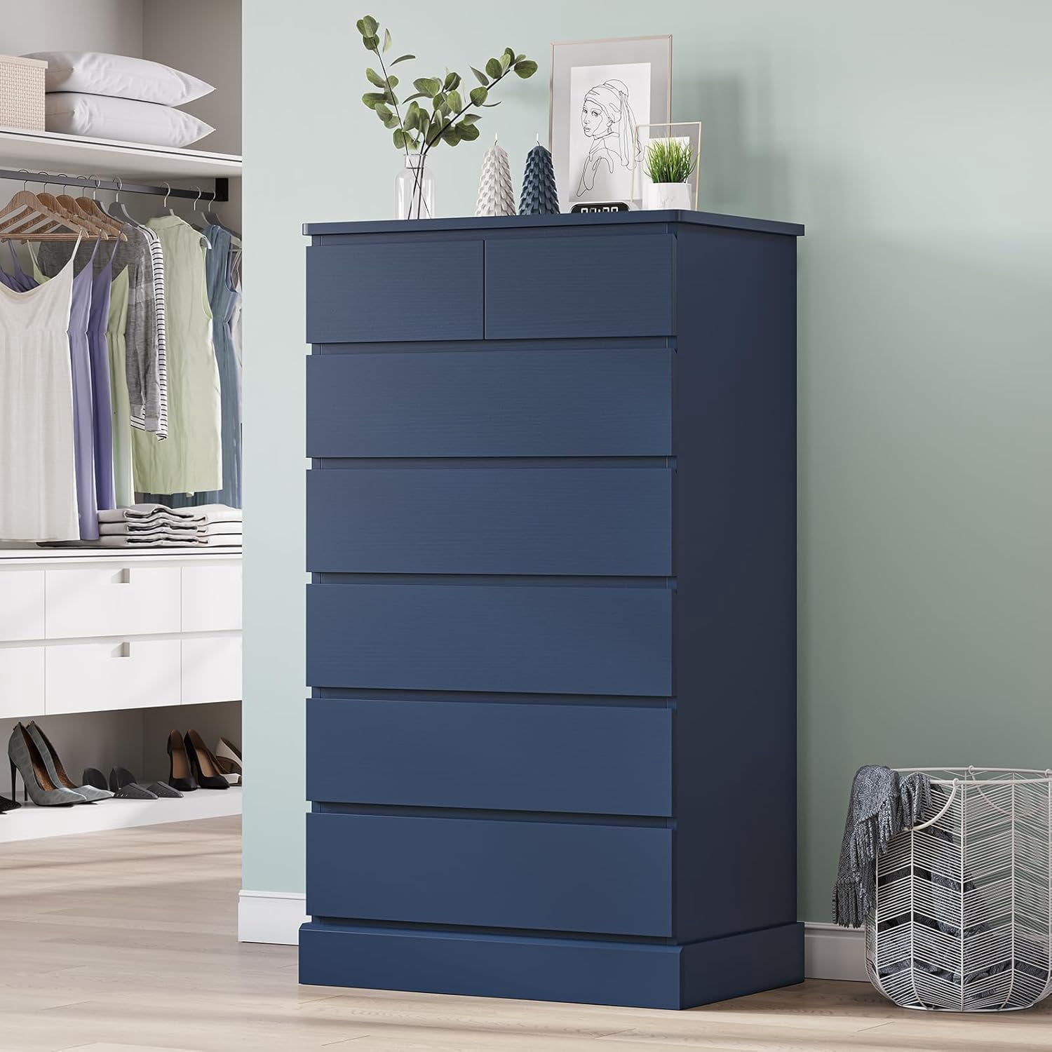 DICTAC Tall Dresser for Bedroom with 7 Drawers, 51.8" Tall Blue ...