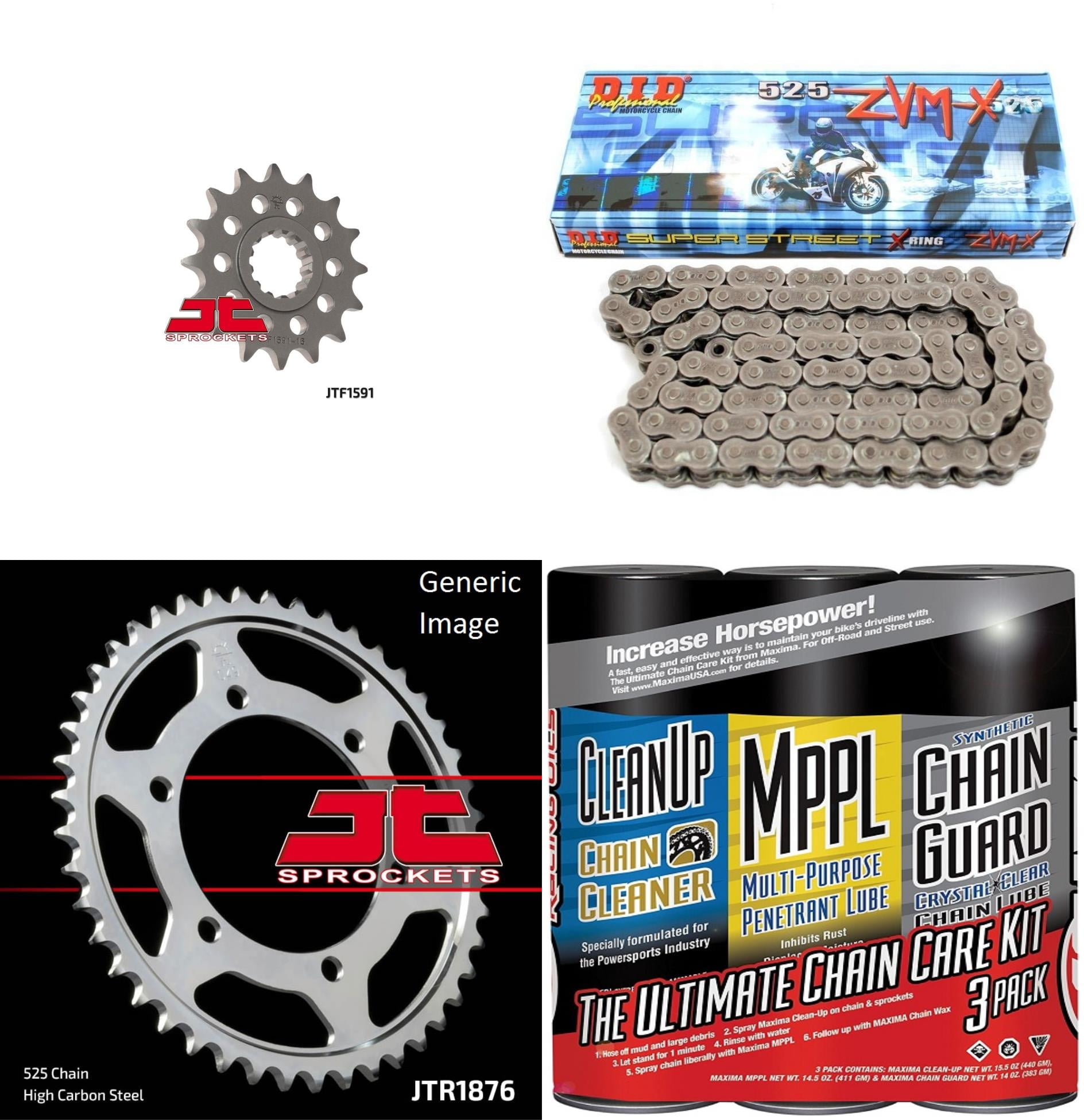 DID 525ZVM-X Super Street Chain Nickel with MAXIMA Wax, JT Front & Rear ...