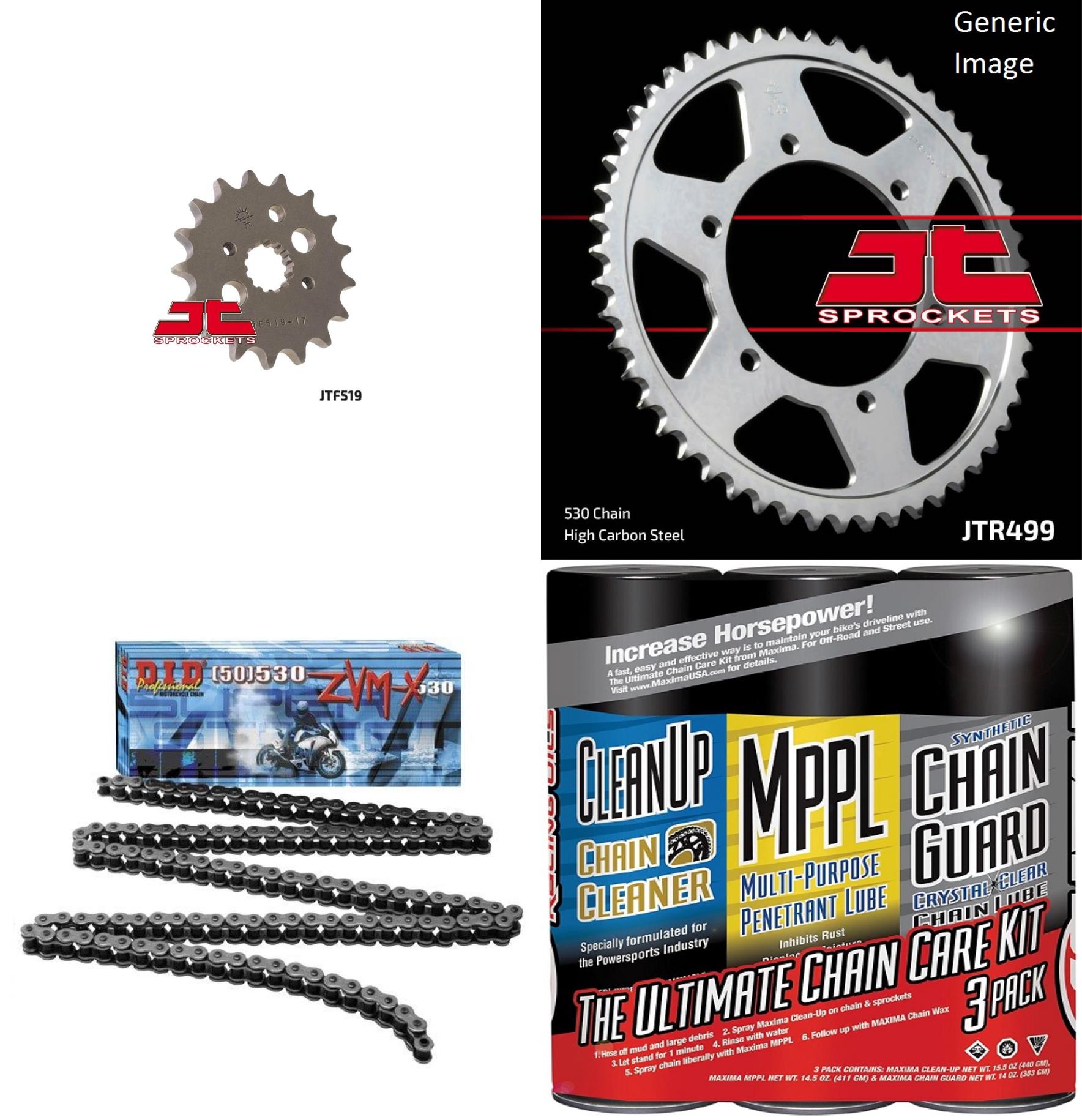 DID 530ZVM-X Super Street Chain Natural with MAXIMA Wax, JT Front & Rear Sprocket Kit for Street ...