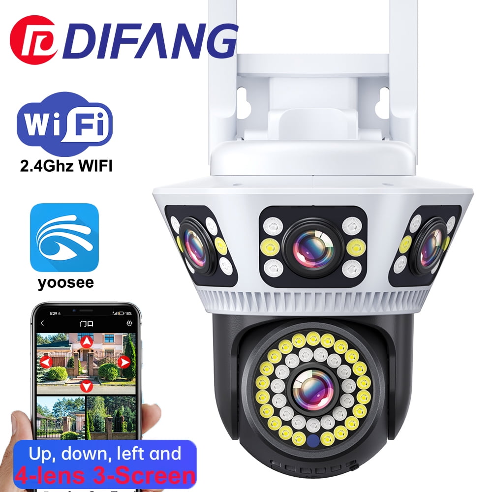 DIFANG 6k 3 Lens 3 Screen WiFi Security Camera Outdoor Two-Way Audio ...