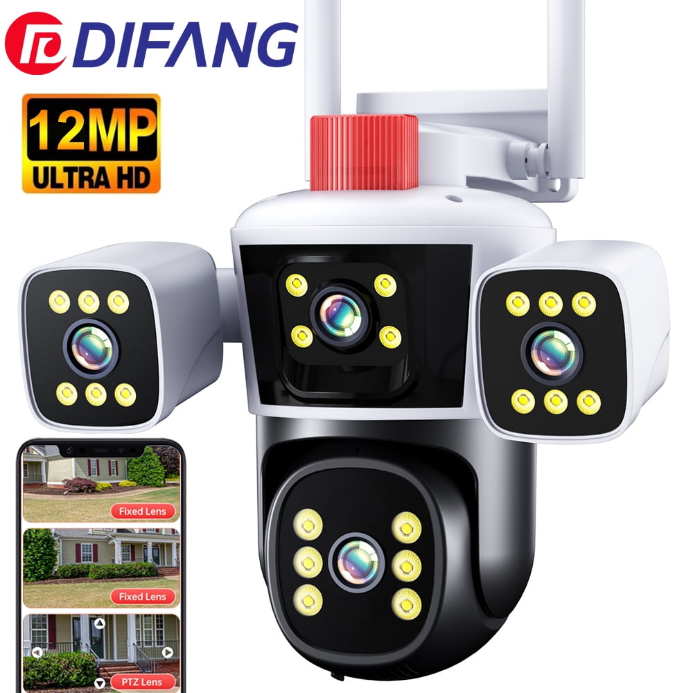 DIFANG WiFi Security Camera Outdoor, 3 Lens Rotatable,Two Way Talk ...