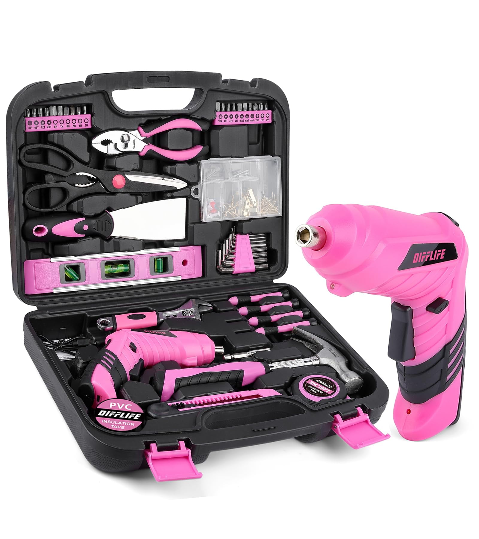 DIFFLIFE Pink Power-Screwdrivers Tool Set for Women,3.6V Power ...