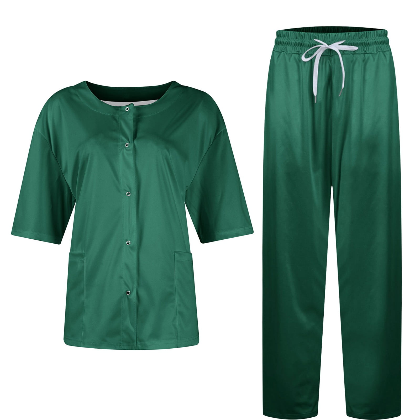 DIFUOUWE Oversized Scrubs for Women Set V-Neck Pocket Top & Drawstring ...