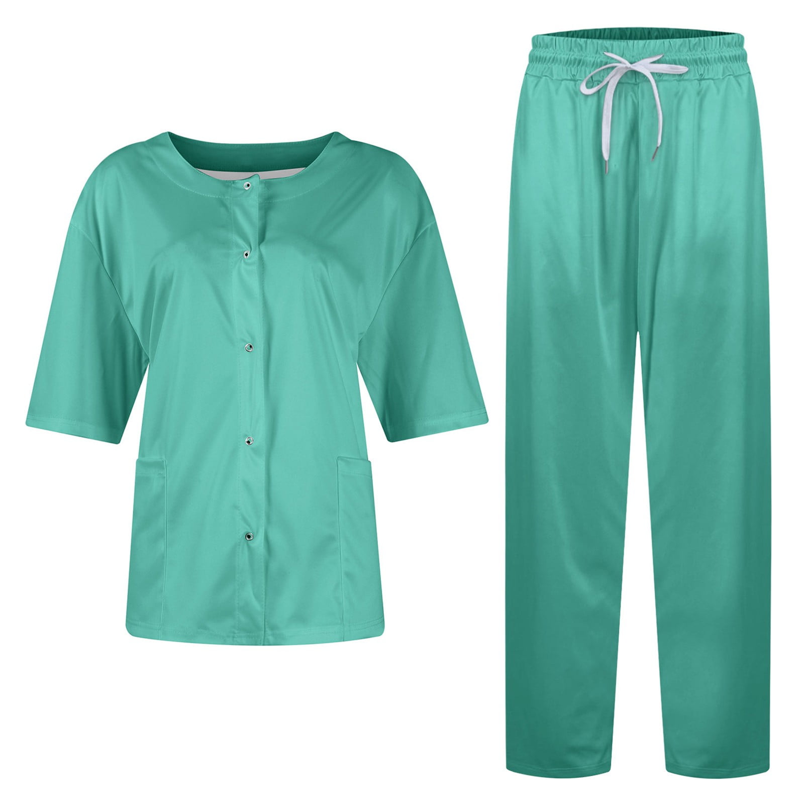 DIFUOUWE Oversized Scrubs for Women Set V-Neck Pocket Top & Drawstring ...