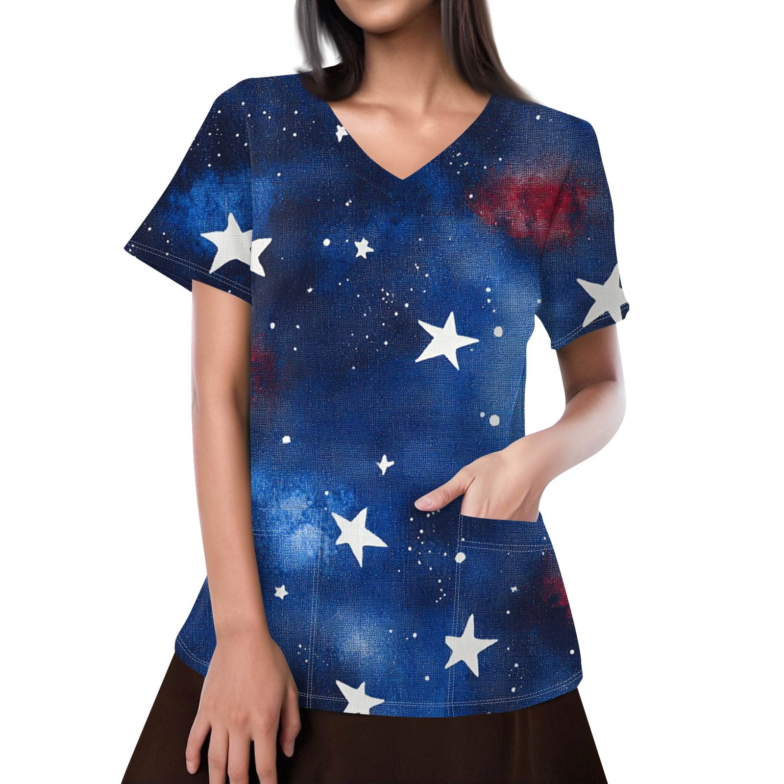 DIFUOUWE Patriotic Scrubs for Women with Design Plus Size Scrub Tops ...