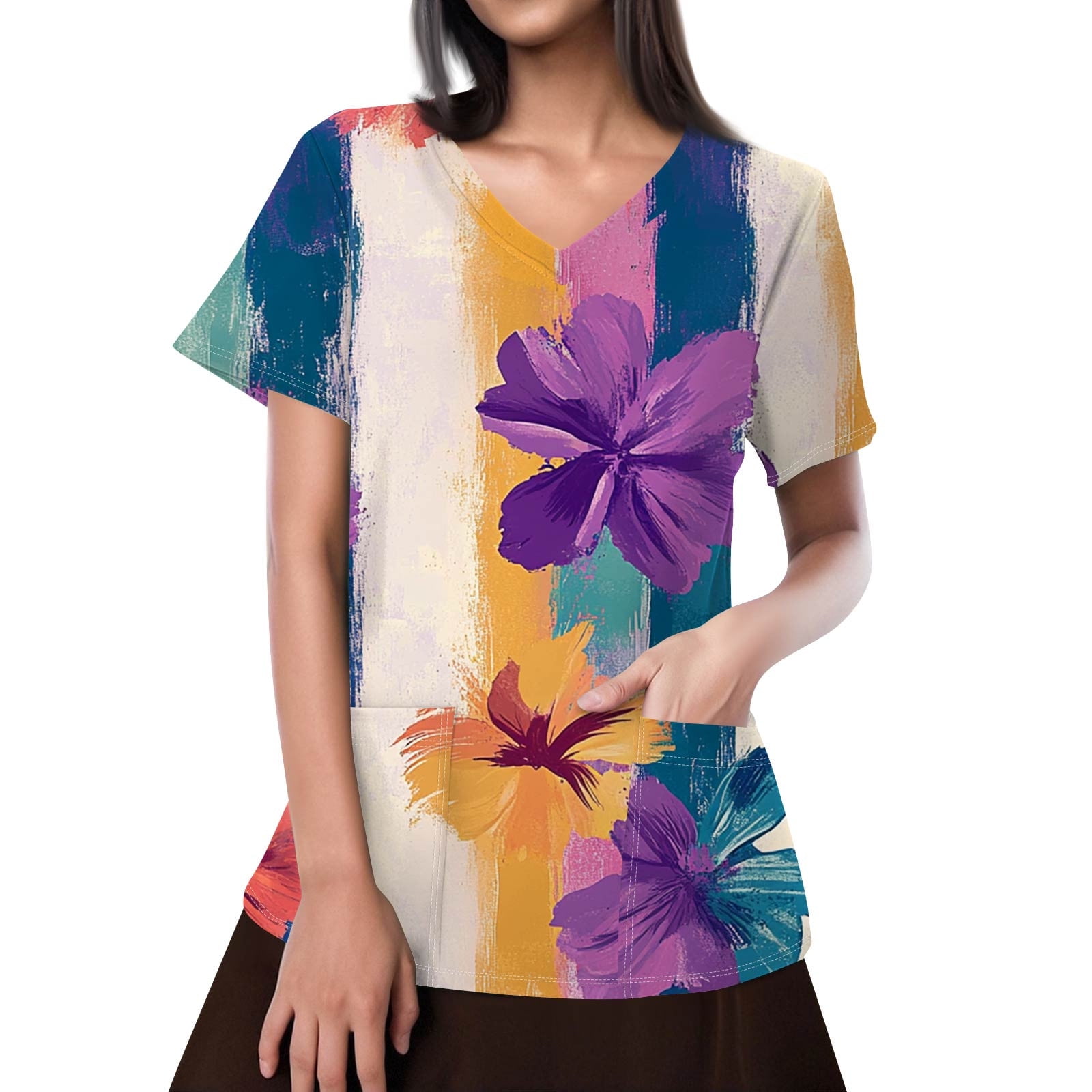 DIFUOUWE Patriotic Scrubs for Women with Design Plus Size Scrub Tops ...