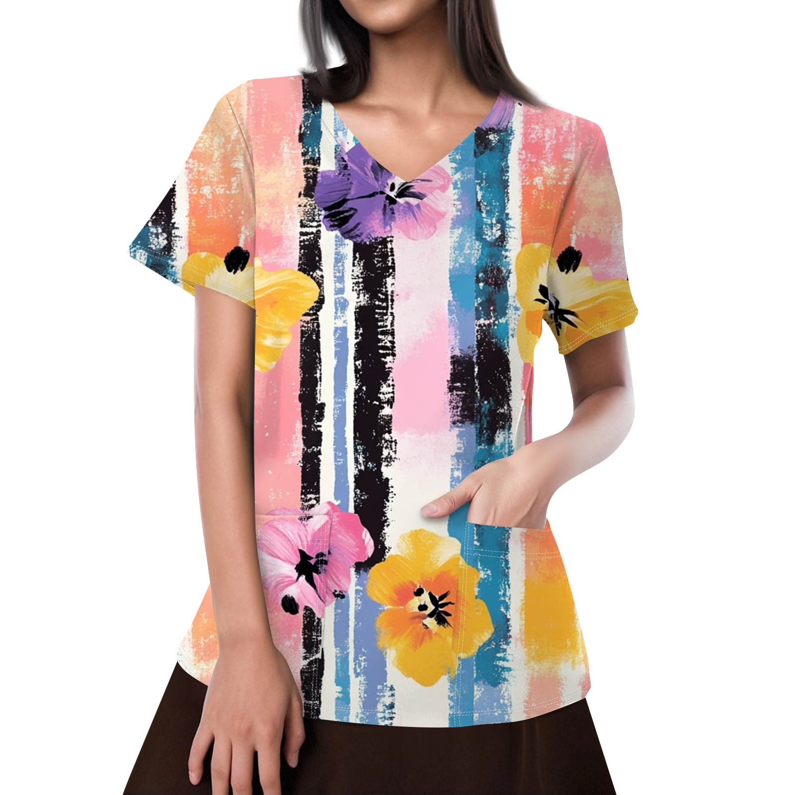 DIFUOUWE Patriotic Scrubs for Women with Design Plus Size Scrub Tops ...