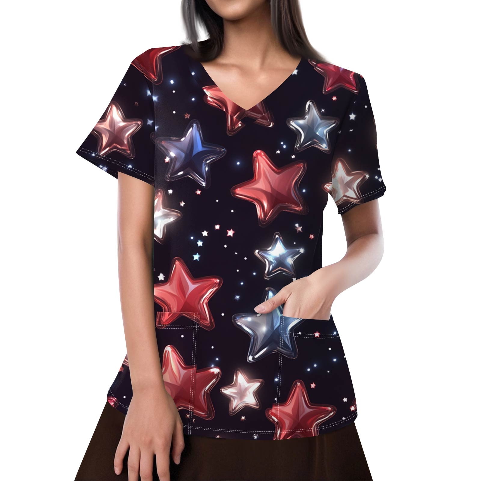 DIFUOUWE Patriotic Scrubs for Women with Design Plus Size Scrub Tops ...
