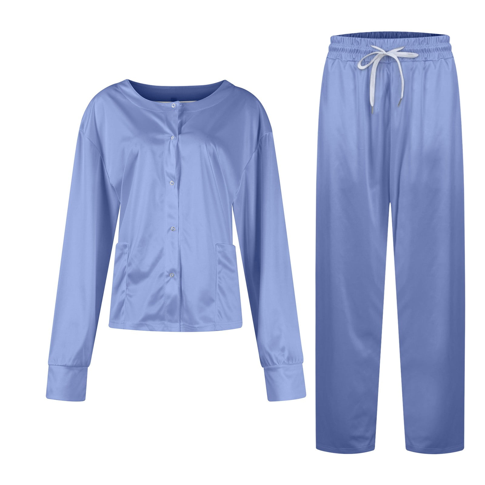 DIFUOUWE Scrubs for Women Set V-Neck Pocket Long Sleeve Top ...