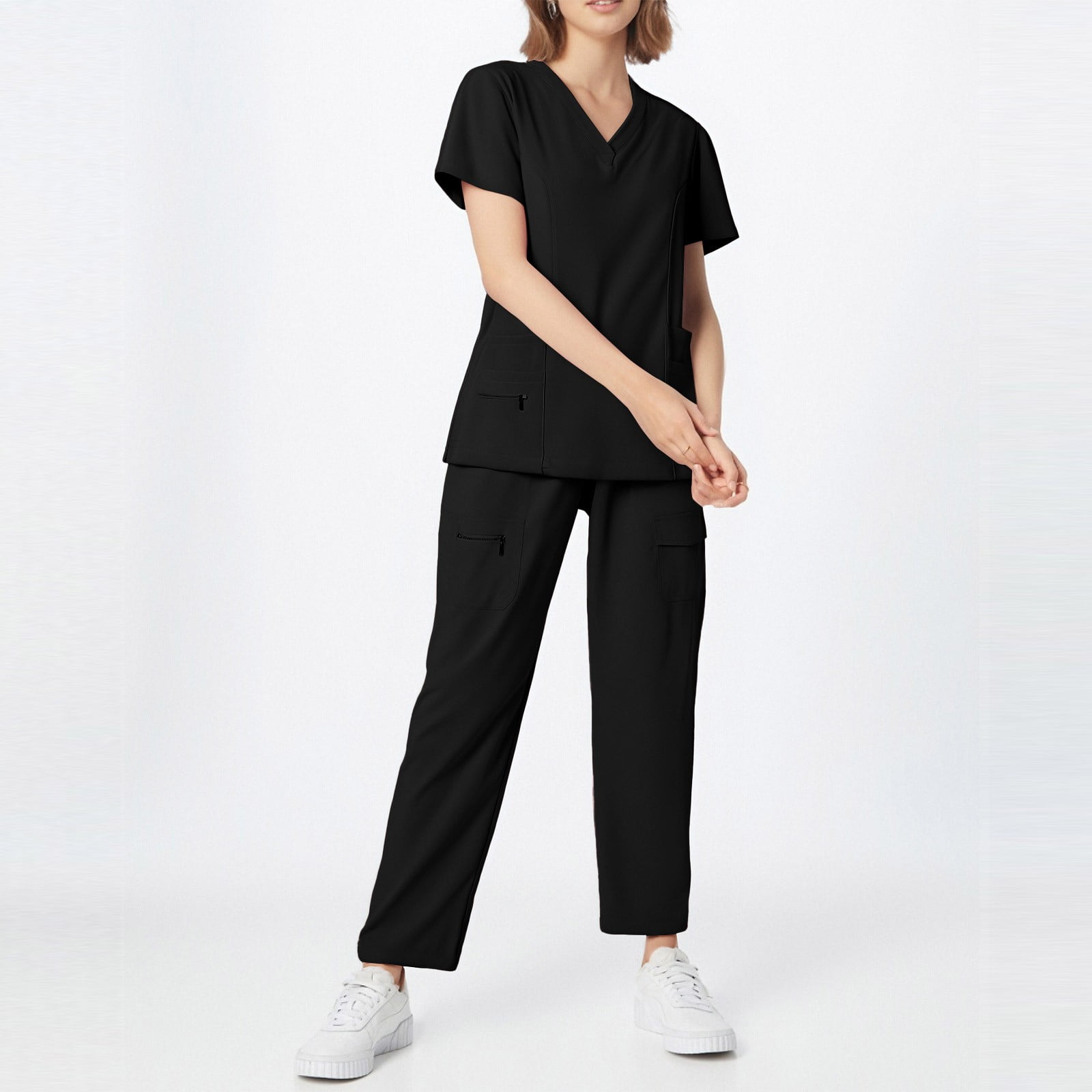 DIFUOUWE Scrubs for Women Set V-Neck Pocket Top & Drawstring Jogger ...