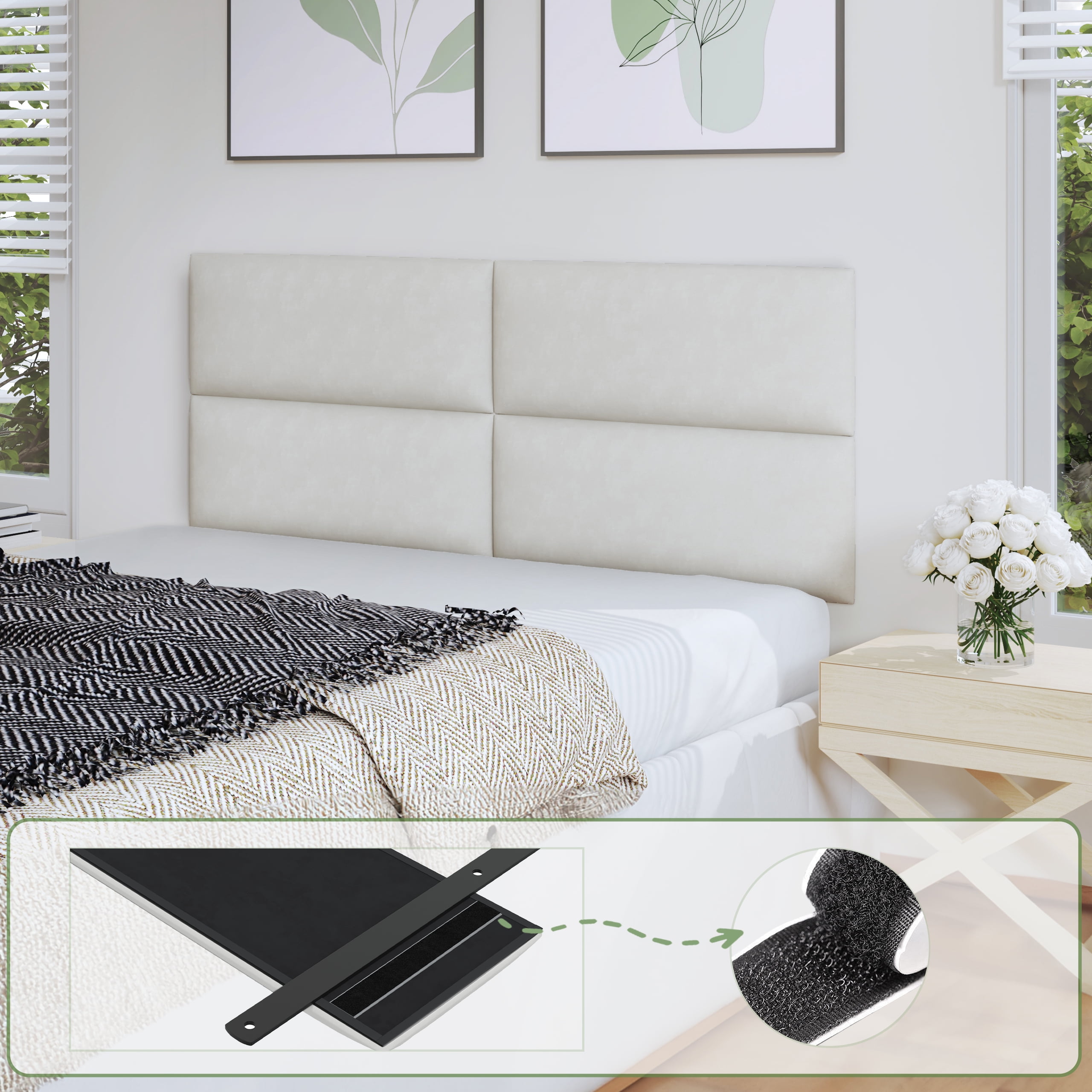 DIFUY Upholstered Wall Mounted Headboard, 3D Soundproof Wall Panels ...