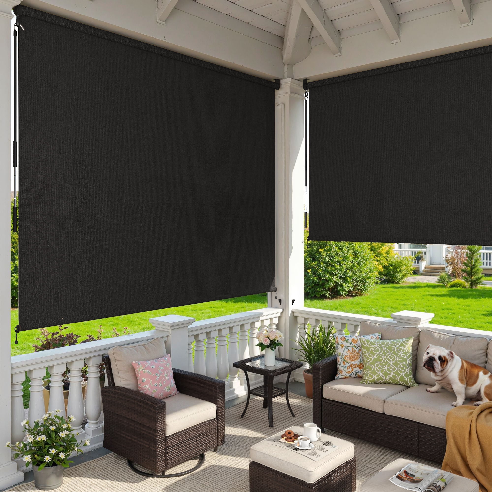 DIFY 10' x 8' Outdoor Roller Shade, Cordless Patio Blinds for Porch ...
