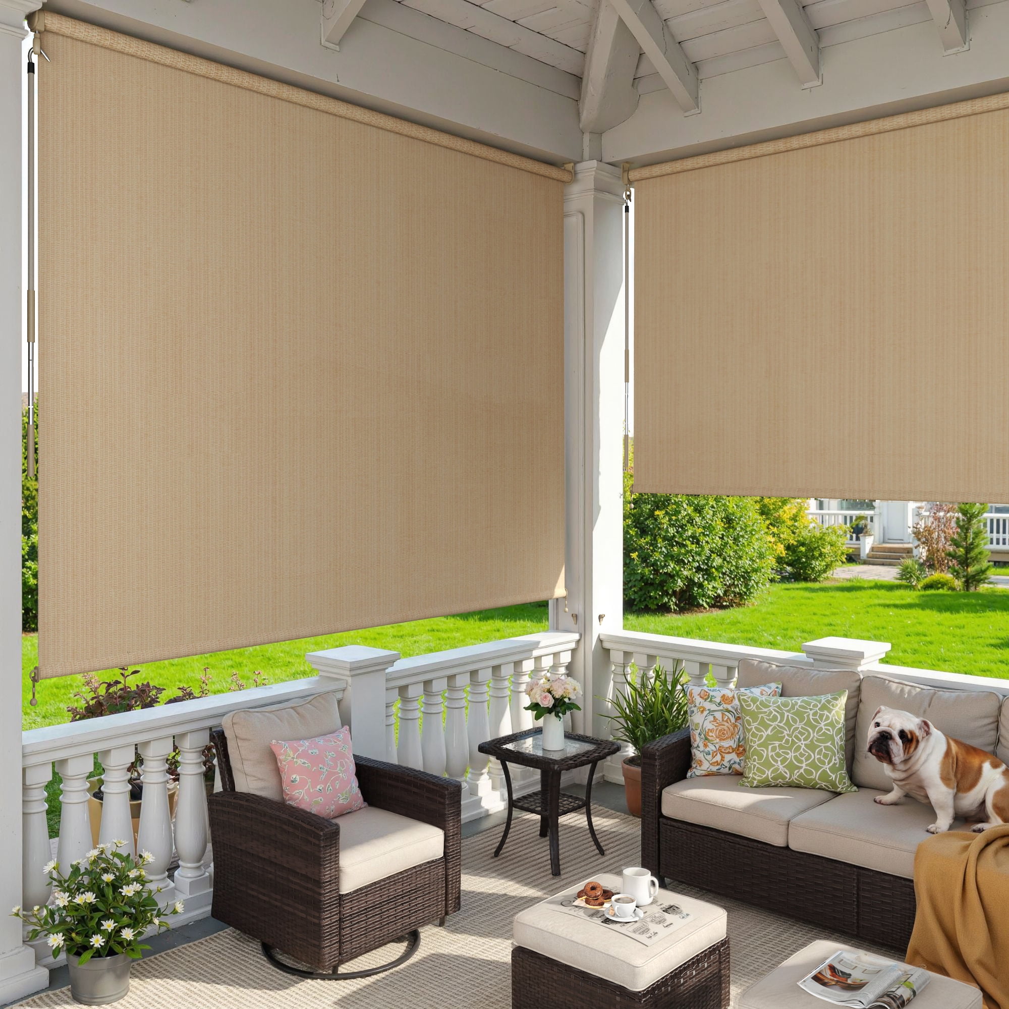 DIFY 10' x 8' Outdoor Roller Shade, Cordless Patio Blinds for Porch ...