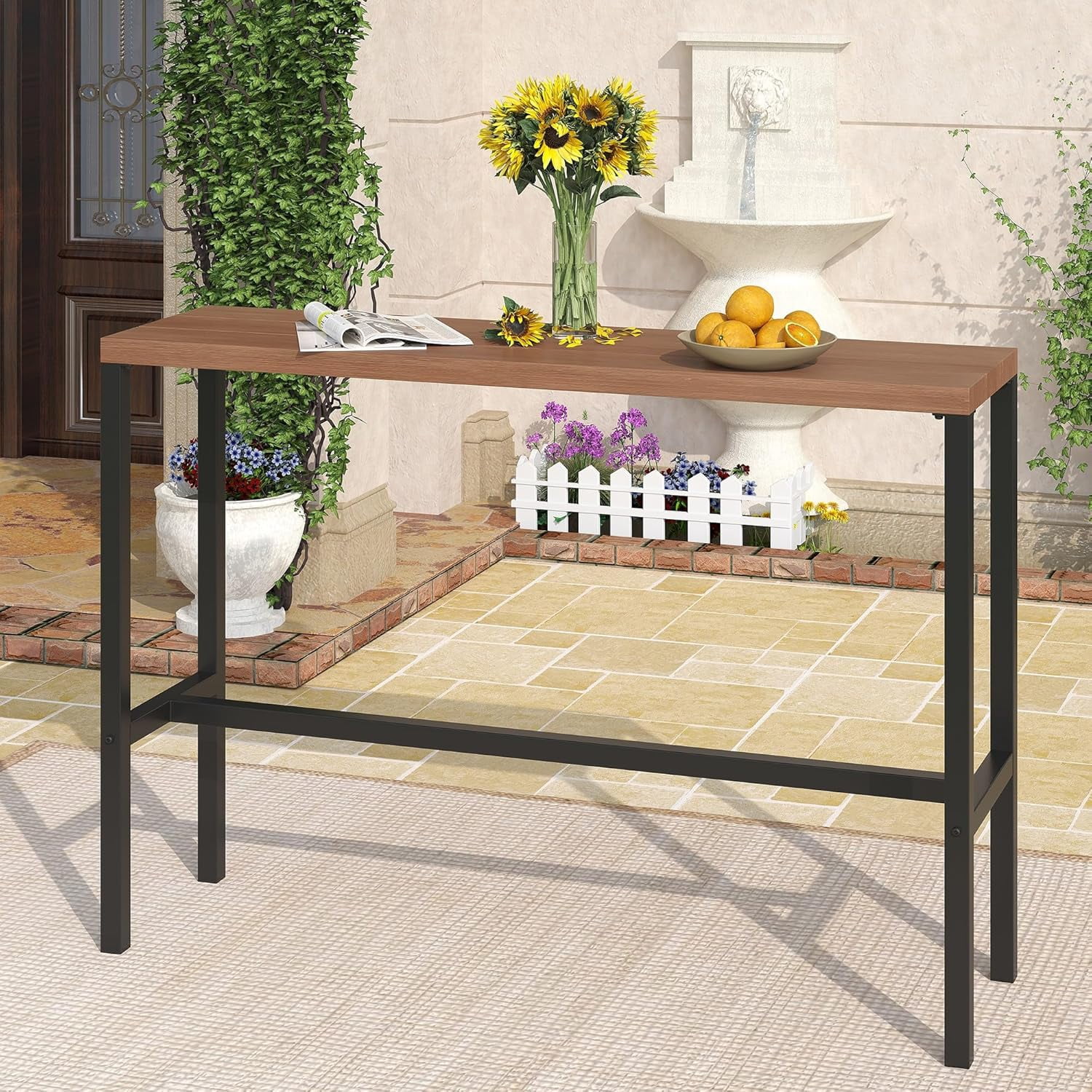DIFY 45.3” Outdoor Bar Table, Patio Bar Height Pub Table, Rectangle ...