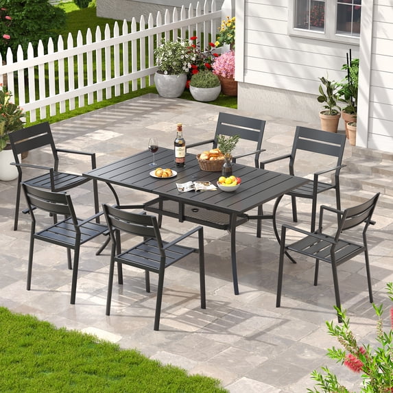 DIFY 7PCS Outdoor Dining Set, 59" Rectangle Dining Table and 6 ...