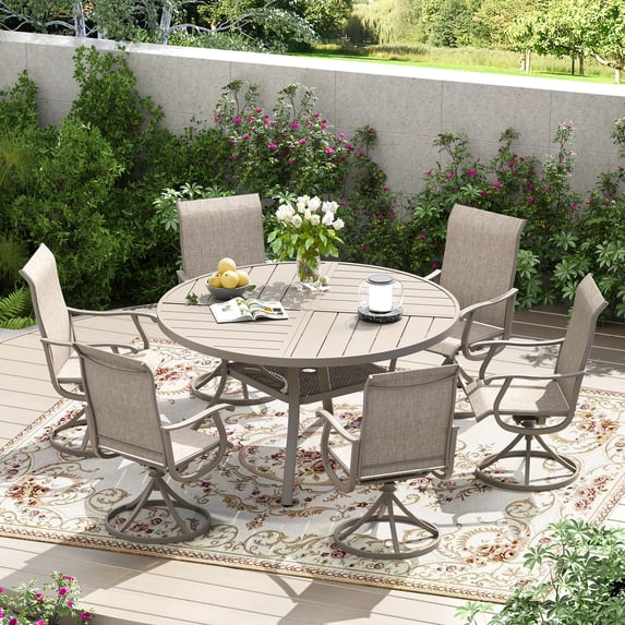 DIFY 7PCS Patio Dining Furniture Set, 47" Round Metal Table and 6 ...