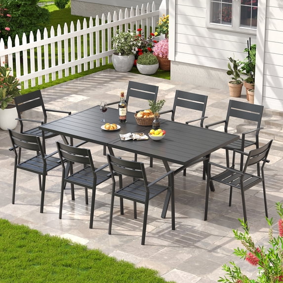 DIFY 9PCS Outdoor Dining Set, 70" Rectangle Dining Table and 8 ...