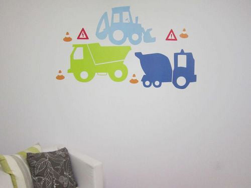 DIG DIGGER GiAnT Construction Wall Decals Trucks Cones Signs Room Decor ...