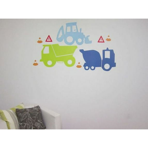 DIG DIGGER GiAnT Construction Wall Decals Trucks Cones Signs Room Decor ...