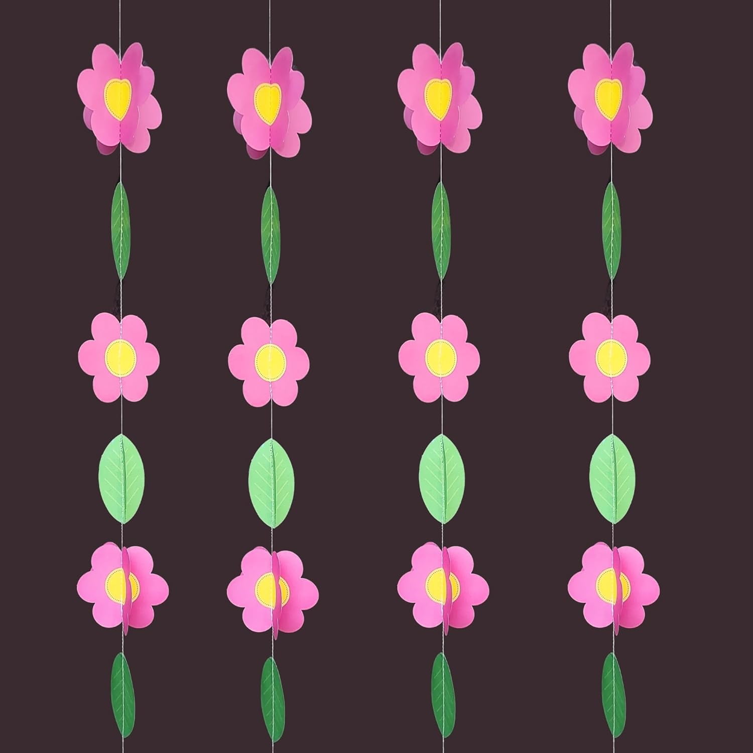 DIGI ARTS Flower and Green Leaves Paper Frills 3D Set Pack of 4 110 cm ...