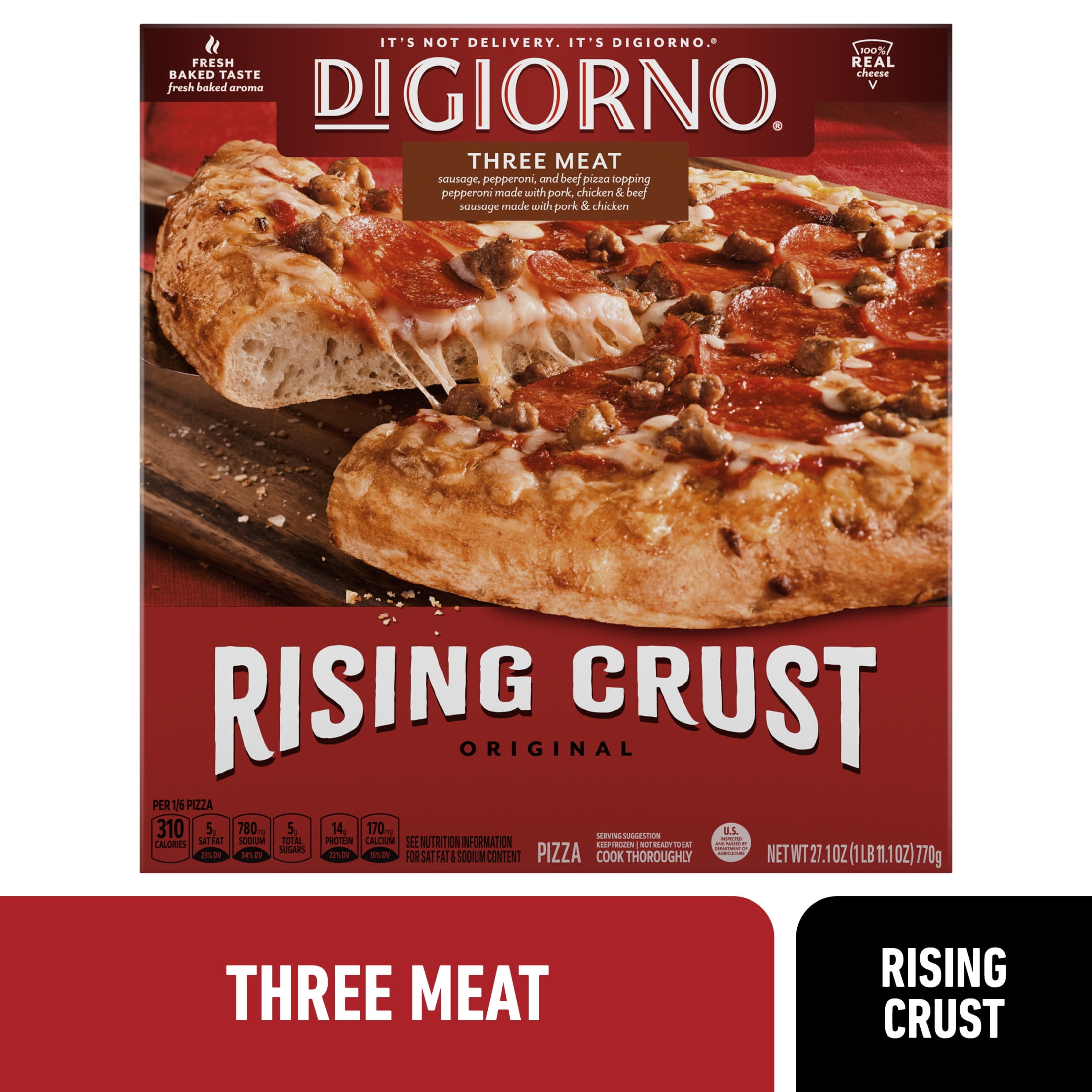 DiGiorno Rising Crust Pizza with Pepperoni, Three Meat, 27.1 oz (Frozen ...