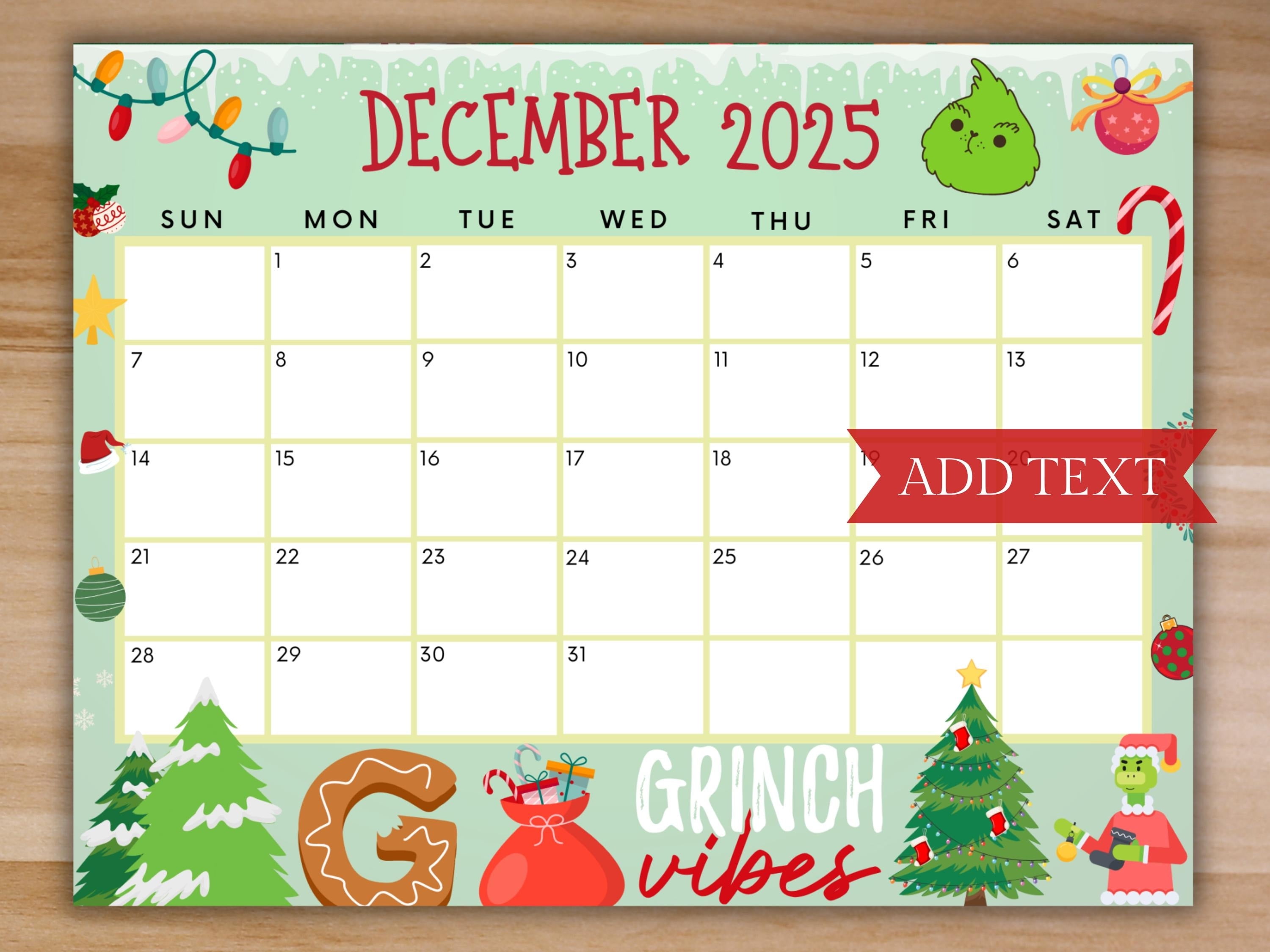 DIGITAL DOWNLOAD FILE Editable December 2025 Calendar, Christmas Lights ...