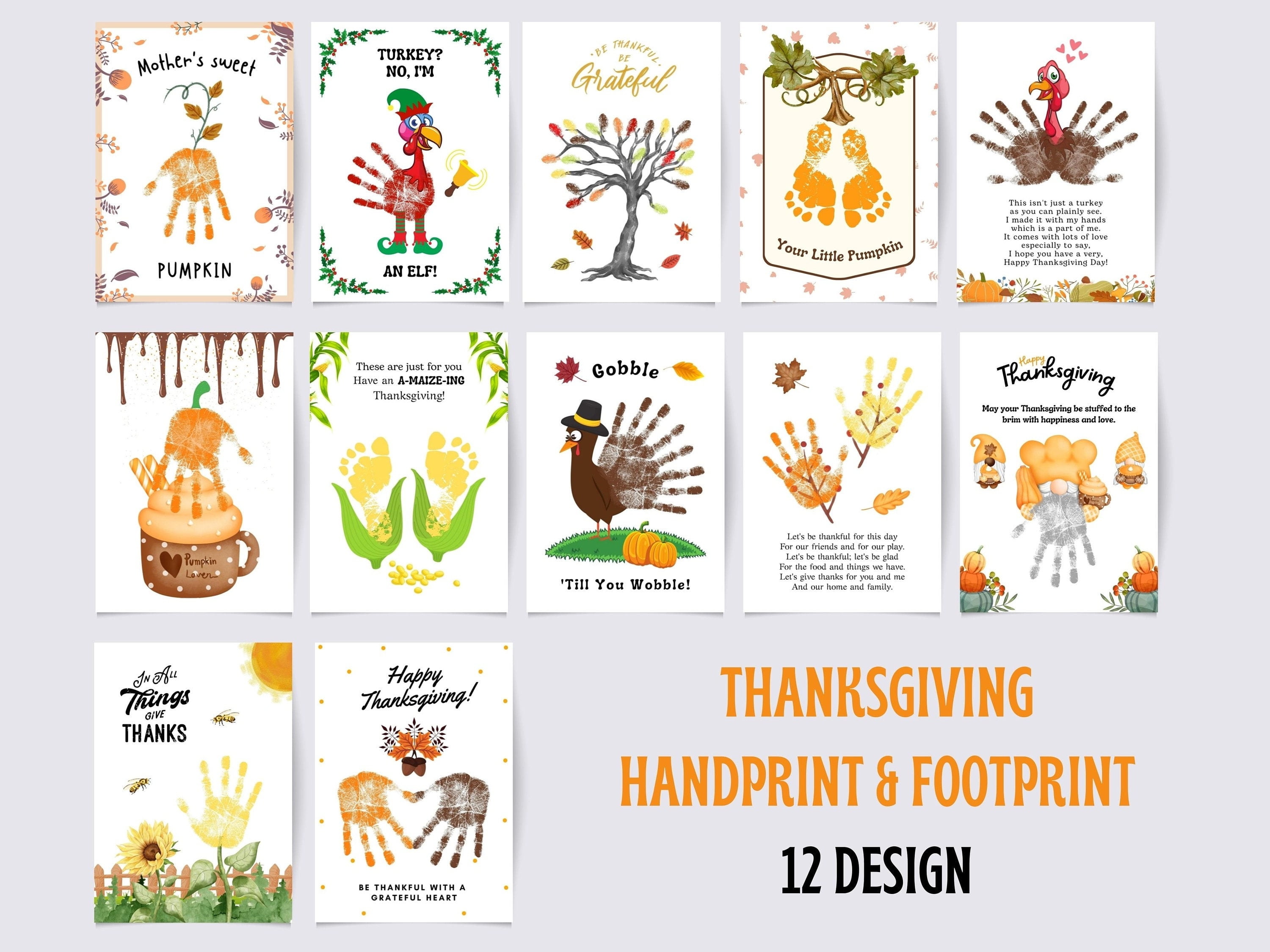 DIGITAL DOWNLOAD FILE Thanksgiving Handprint Footprint Craft Bundle ...