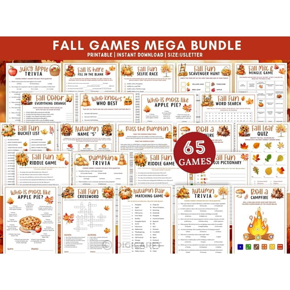 DIGITAL DOWNLOAD Fall Games Bundle – Cozy Autumn Party Games, Family ...