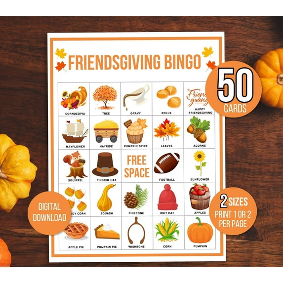 DIGITAL DOWNLOAD Friendsgiving Bingo Game, 50 Printable Cards, Fall ...