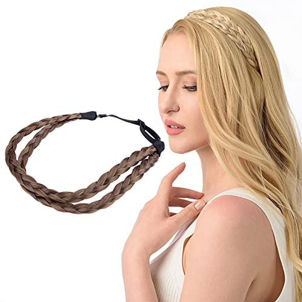 DIGUAN Double Three Strand Synthetic Hair Braided Headband Hairpiece ...