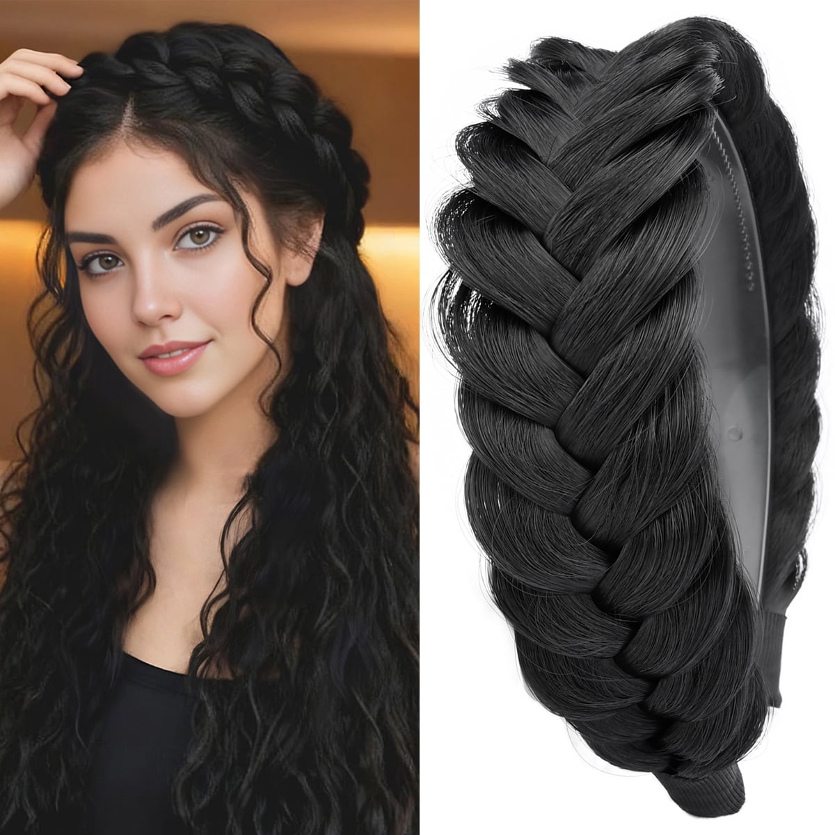 DIGUAN Wide Messy Braided Headband With Teeth Synthetic Hair Plaited ...