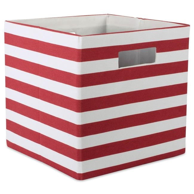 DII 12.9" Square Modern Polyester Cube Stripe Storage Bin in Rust ...
