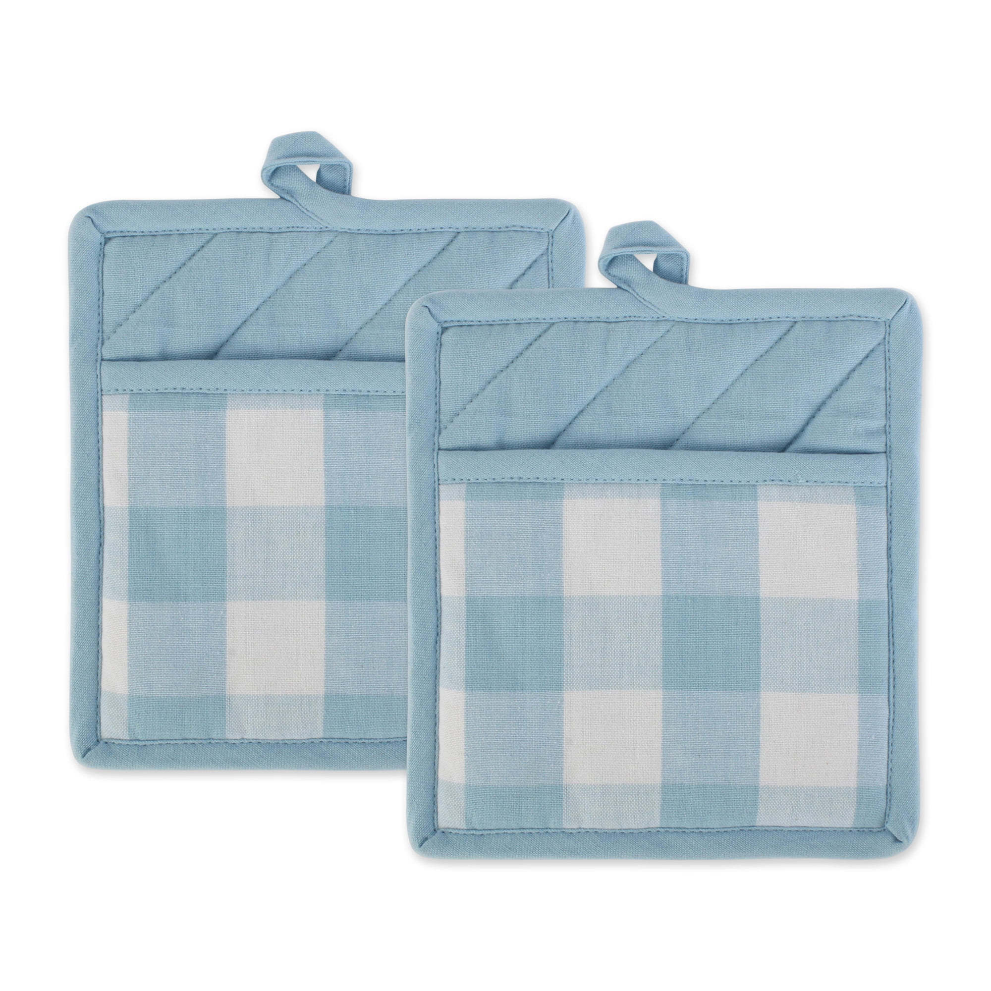 DII Buffalo Check Ktichen Textiles, 9x8", White & Light Blue, 2 Pieces ...