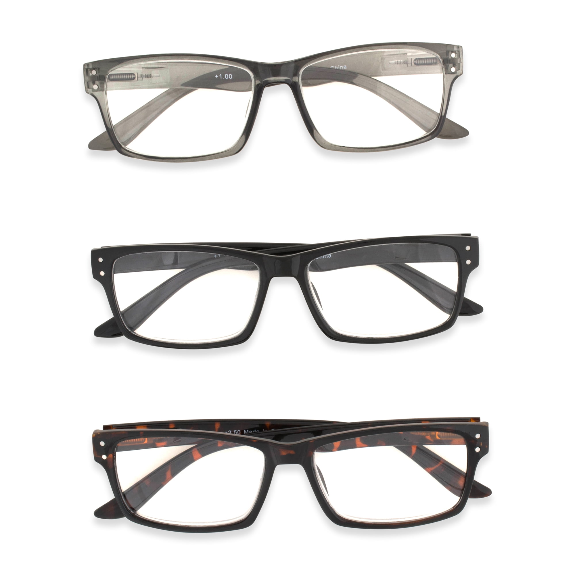 Inner Vision 3-Pack Reading Glasses Set w/Spring Hinges for Men & Women ...