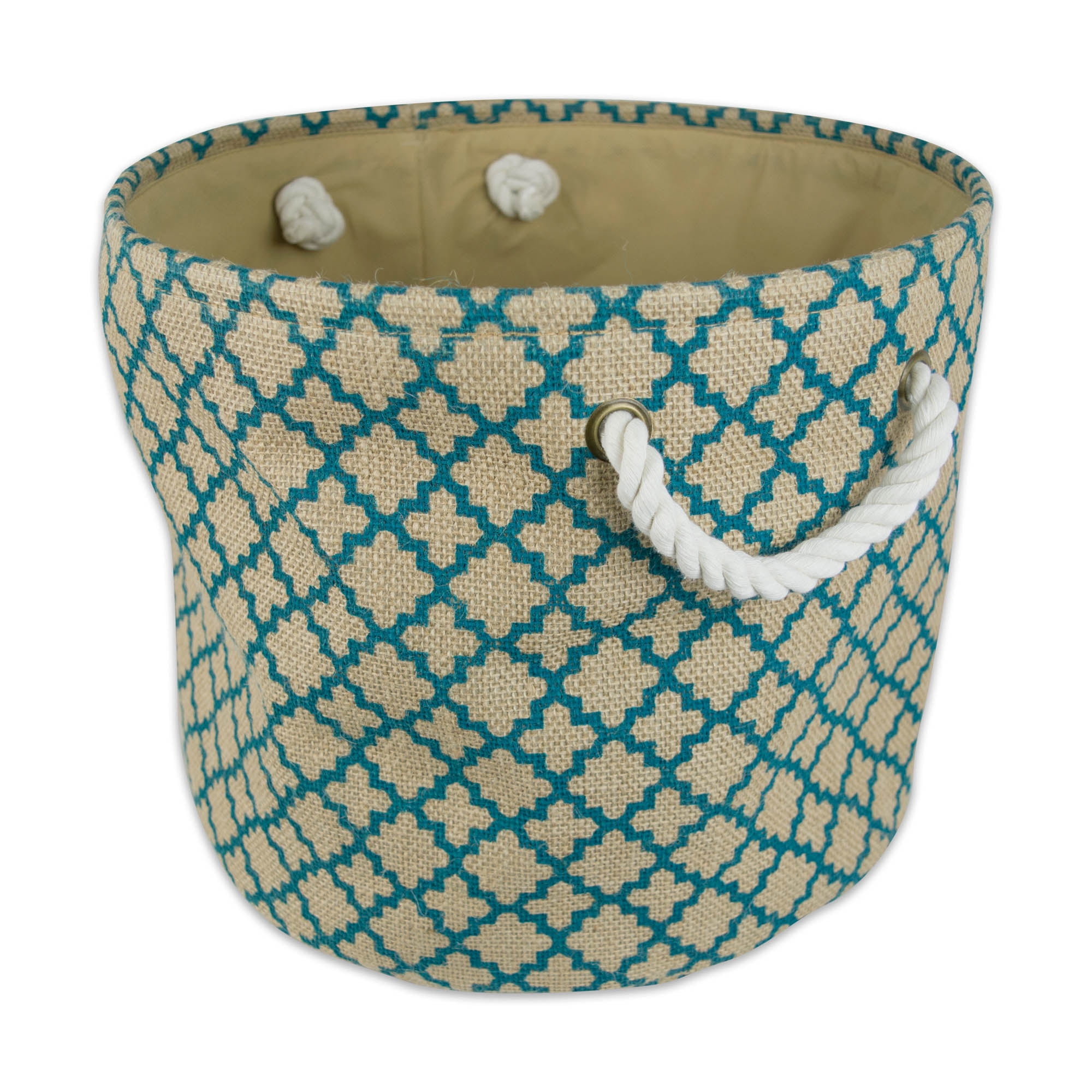 DII 12" Round Modern Fabric Small Burlap Lattice Storage Bin in Blue ...